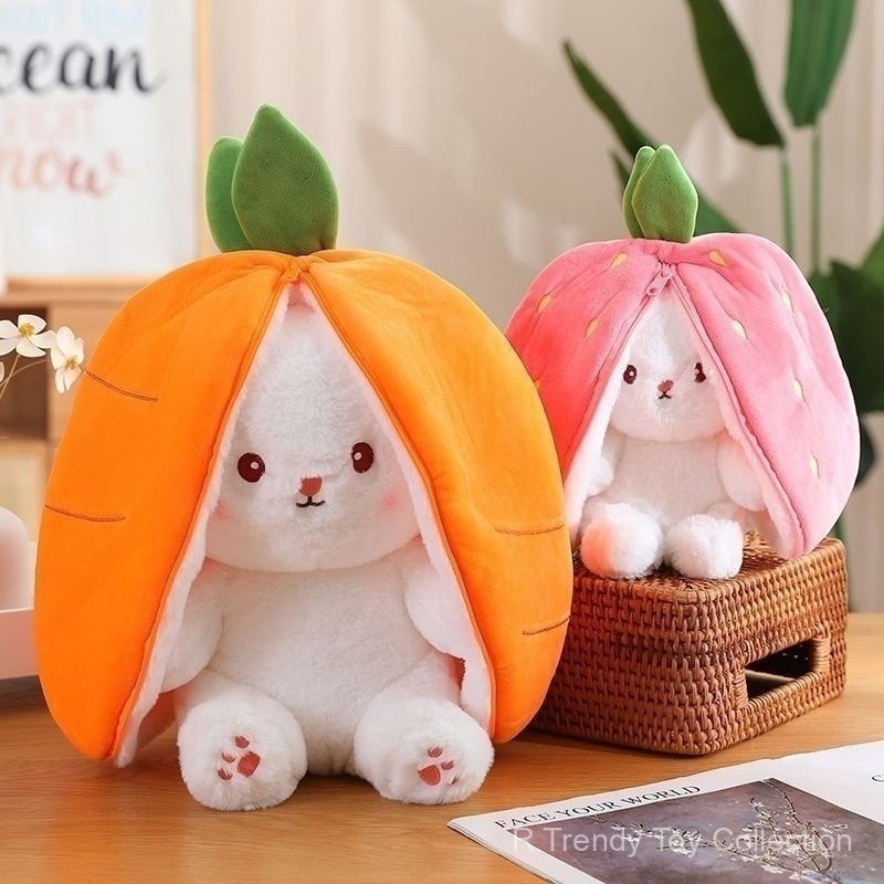 Transforming Bunny Plush Toy Strawberry Bunny Plush Doll Carrot Bunny ...