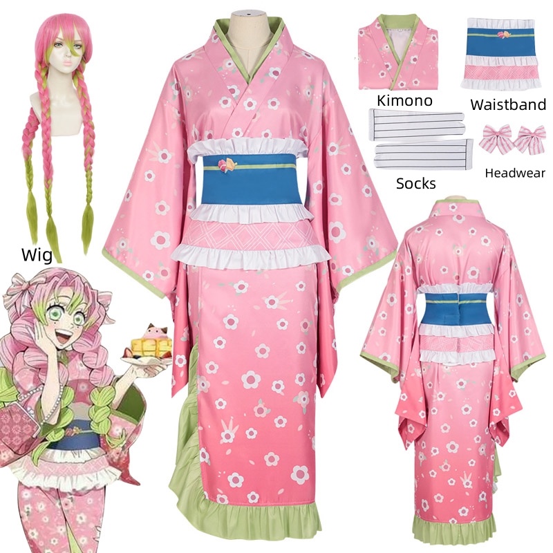 Kanroji Mitsuri Pink Cosplay Costume Kisatsutai Sexy Kimono Halloween ...