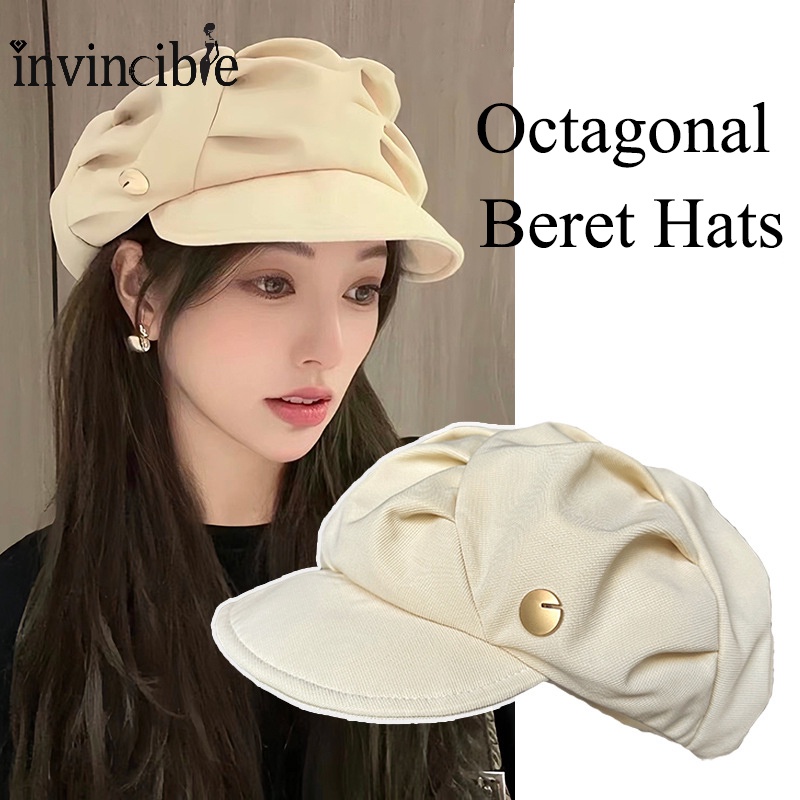 Women Octagonal Hat/ Autumn Winter Newsboy Cap/ Cloud Shape Pleated ...