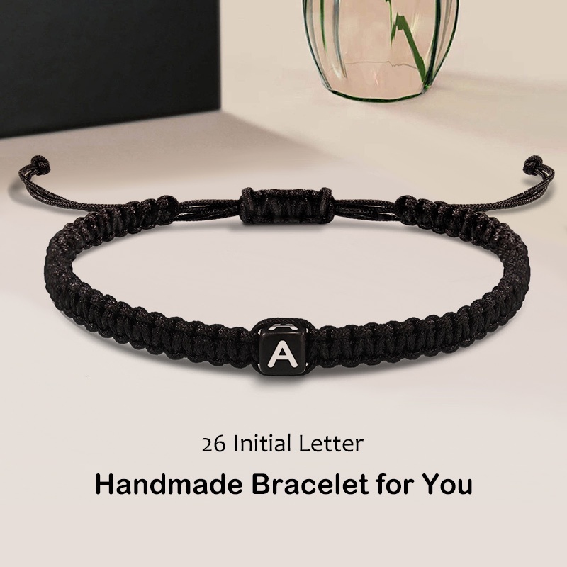 26 Letter Initial Bracelet Couple Bestie Black Woven Rope Braided ...