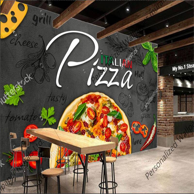 Custom 3d Cartoon Delicious Italian Pizza Mural Wallpaper For Pizza