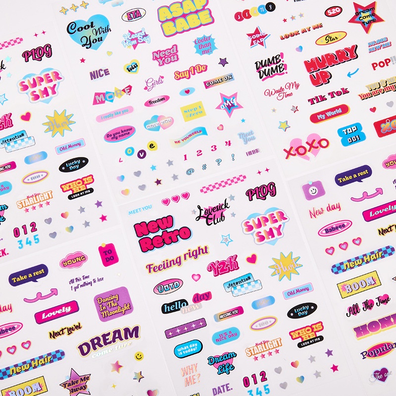 MOHAMM 2 Sheets Dream Star Love Heart Word Number PET Sticker ...