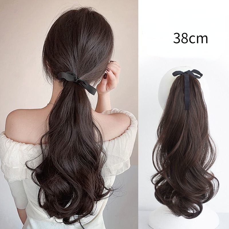 Pear flower roll short ponytail wig female fluffy strap low ponytail ...