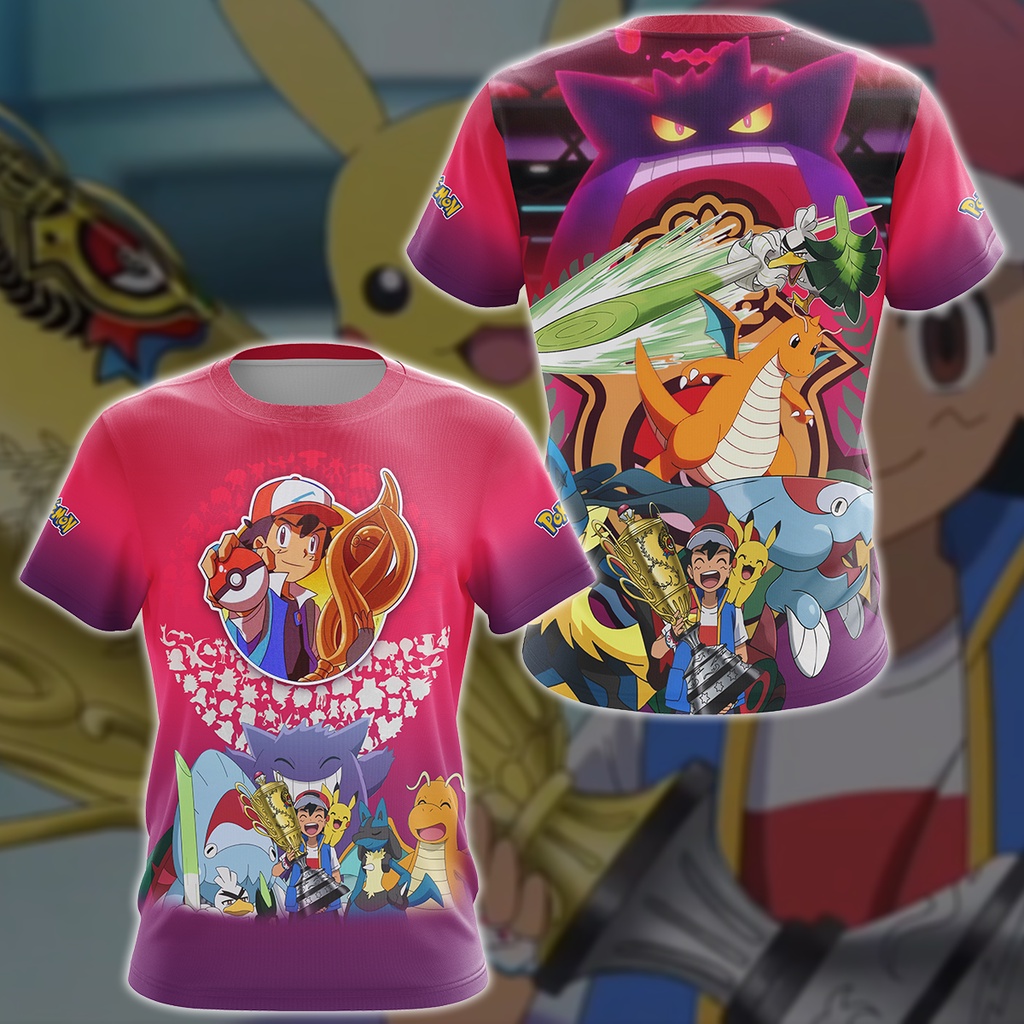 Pokemon Ash Ketchum Champion Anime Manga 3D Printed T-shirt | Shopee ...