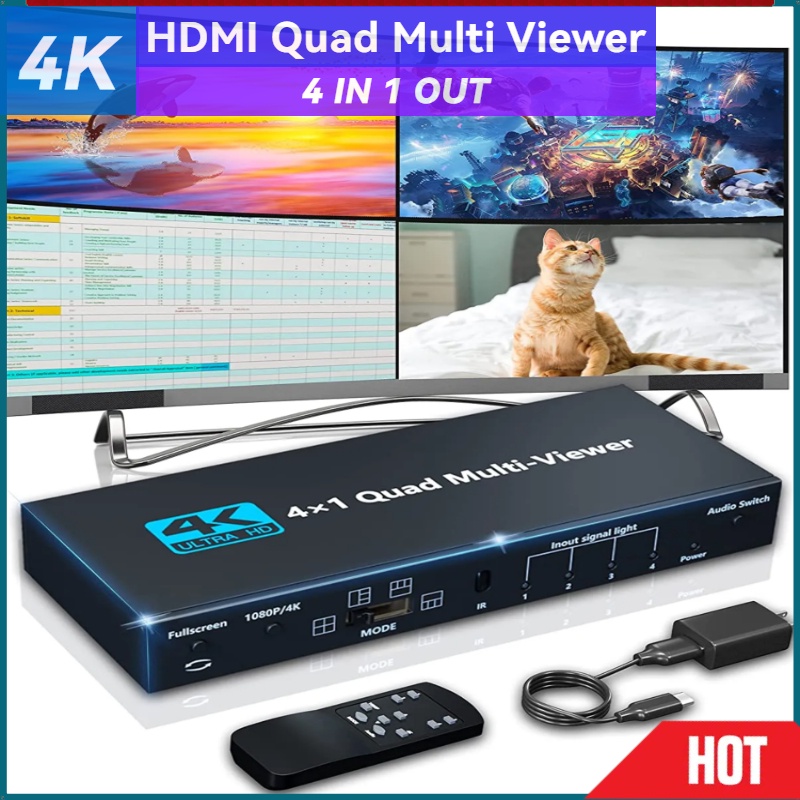 HDMI Multi viewer Switch 4x1 HDMI Quad Seamless Switcher 4 in 1 Out ...