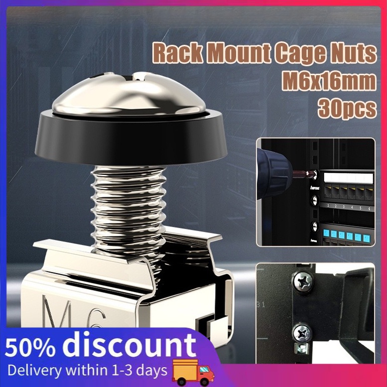 30pcs M6 x 16mm Rack Mount Cage Nuts M6 Screwnuts For Server Cabinet ...