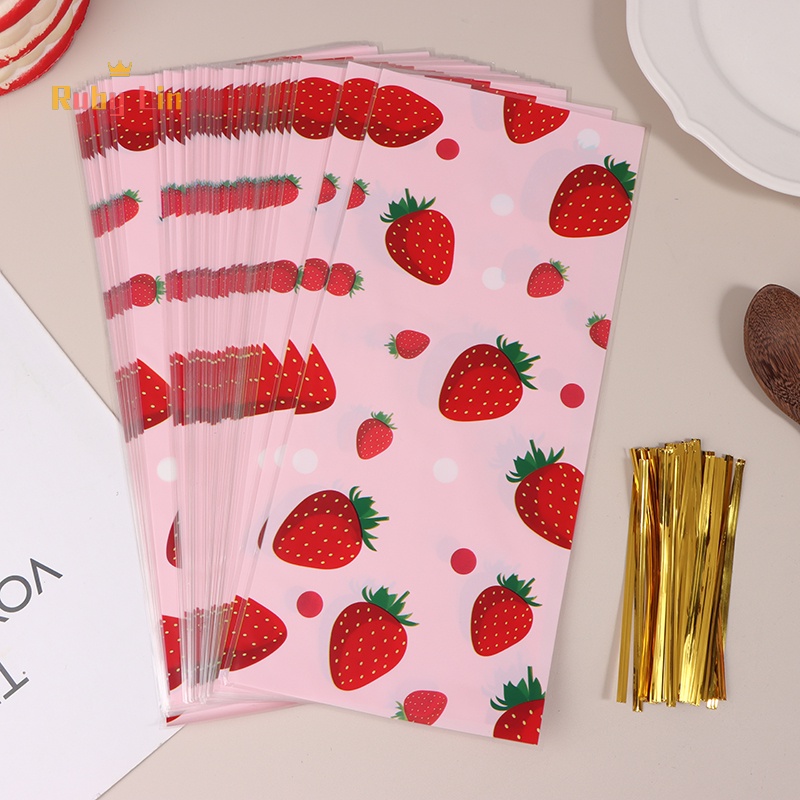Ruby Lin 50pcs Pink Strawberry Party Candy Gift Bags Snack Packing Bag ...