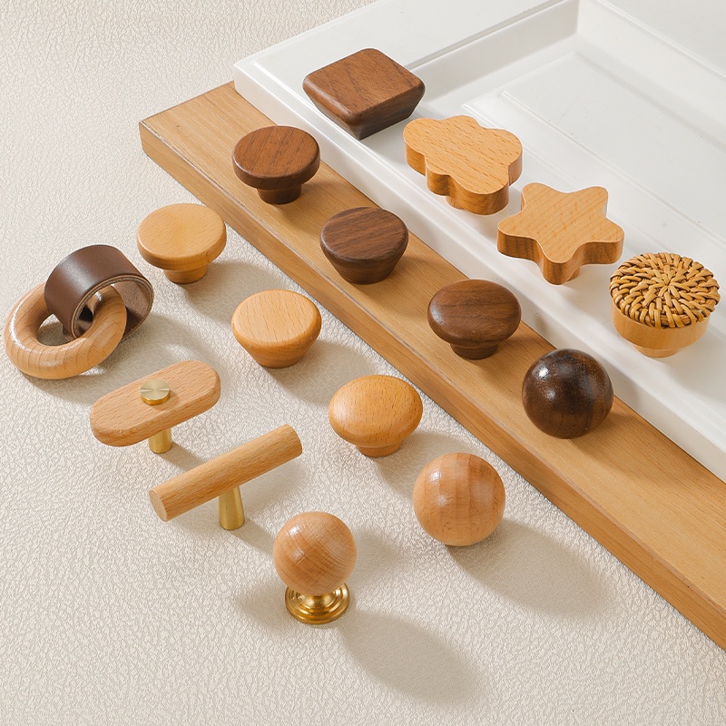 Round Single Hole Cabinet Handle Furniture Solid Wood Handles Leather ...