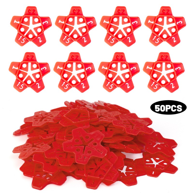 50Pcs/Pack 5 In1 Professional Tile Spacers Red Plastic Ceramic Leveling ...
