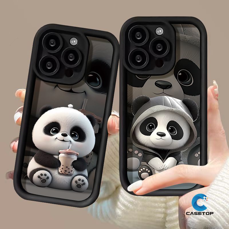 Cartoon Pandas Drink Milk Tea Case Compatible for IPhone 11 15 13 14 12 ...