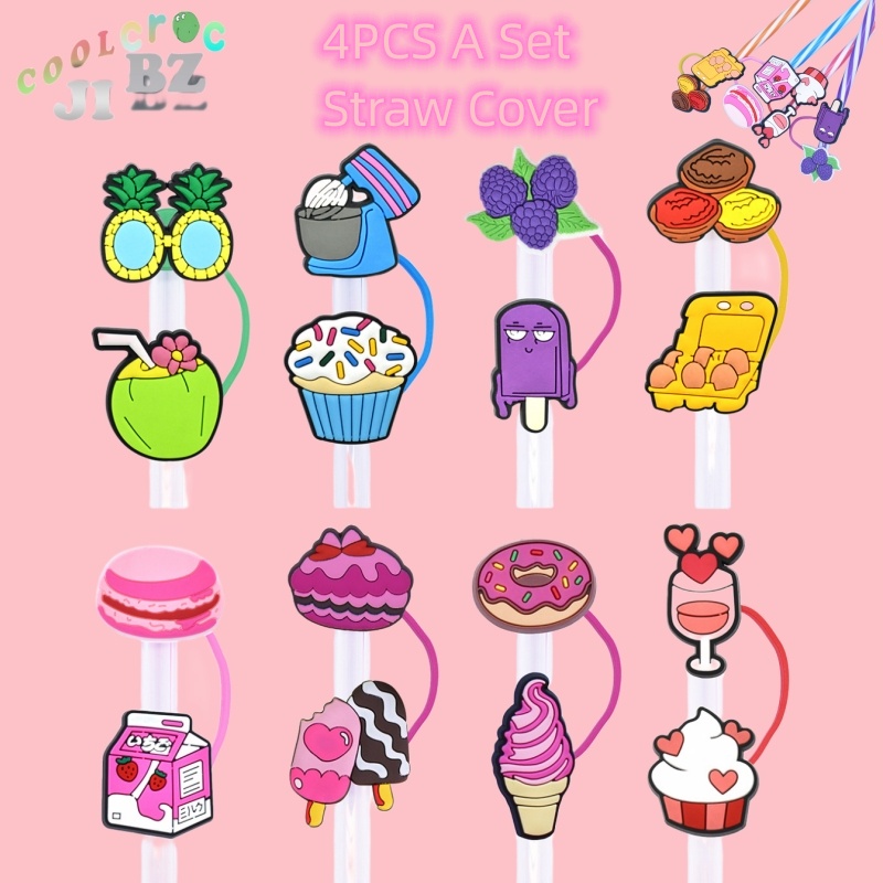 4PCS/8PCS A Set 10mm Food Series Double Straw Cover Straw Cap Straw ...