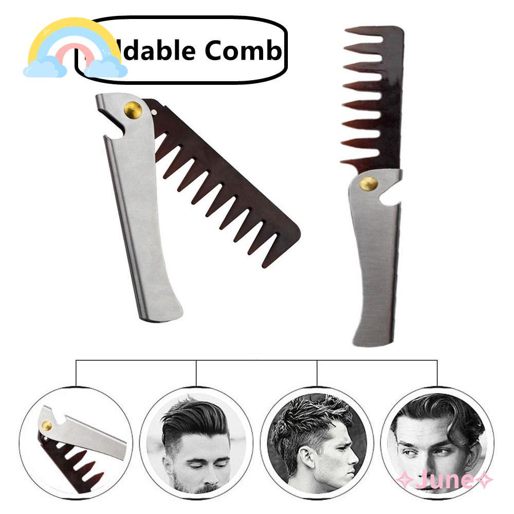JUNE Oil Head Comb, Stainless Steel Wide Teeth Handle Foldable Comb ...
