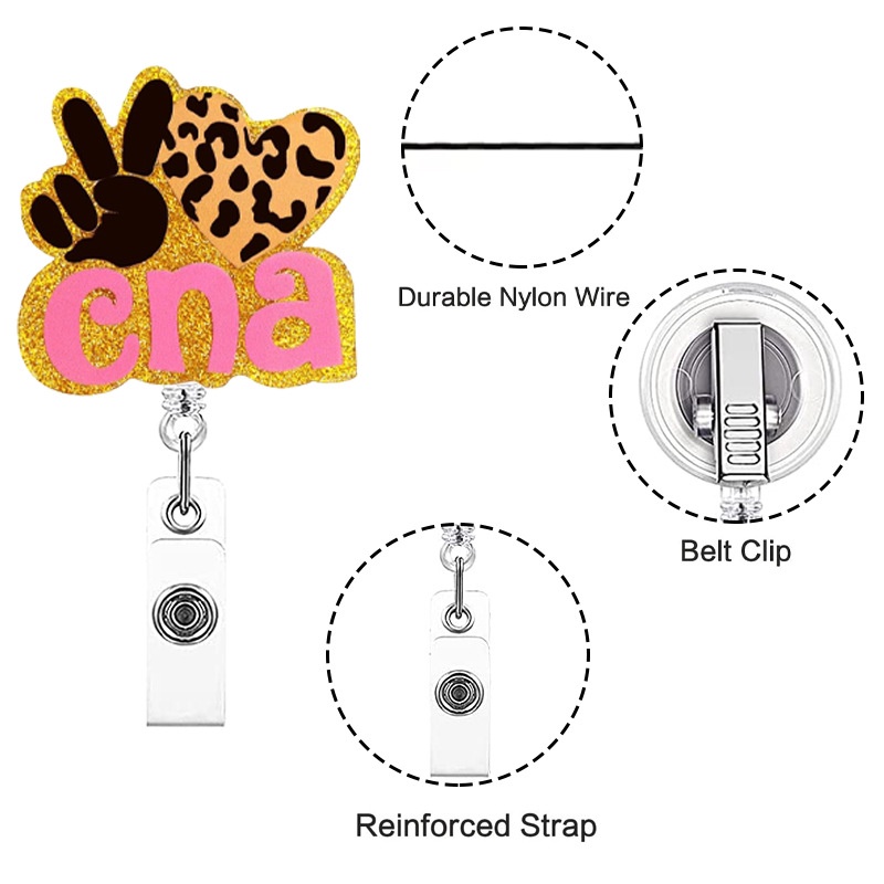 Acrylic Badge Reel Medical Crocodile Clip Cat Love Retractable ID Badge ...