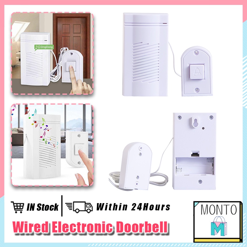 3V 1.5M Wired Doorbell Battery Operated Wall Mounted ABS Dingdong Door ...
