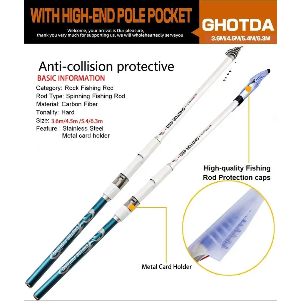 Portable Rotary Fishing 3.6M 4.5M5.4M 6.3M Fishing Rod Tough Carbon ...