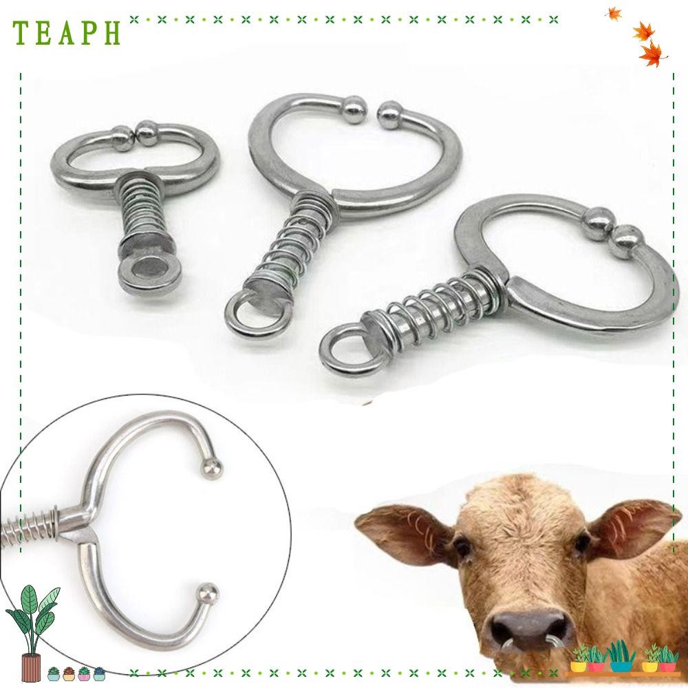 TEAPH Cow Nose Ring, Automatic Locking Silver Cattle Nose Ring, Animals ...