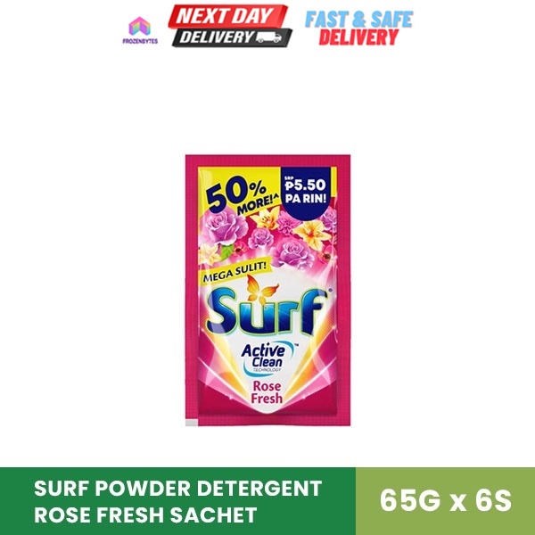 Surf Powder Detergent Rose Fresh Sachet 65g X 6s | Shopee Philippines