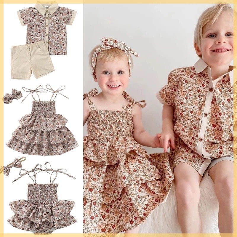 Kids Terno Fashion Sling Flowers Dress Romper Sibling Set Clothing Boy ...