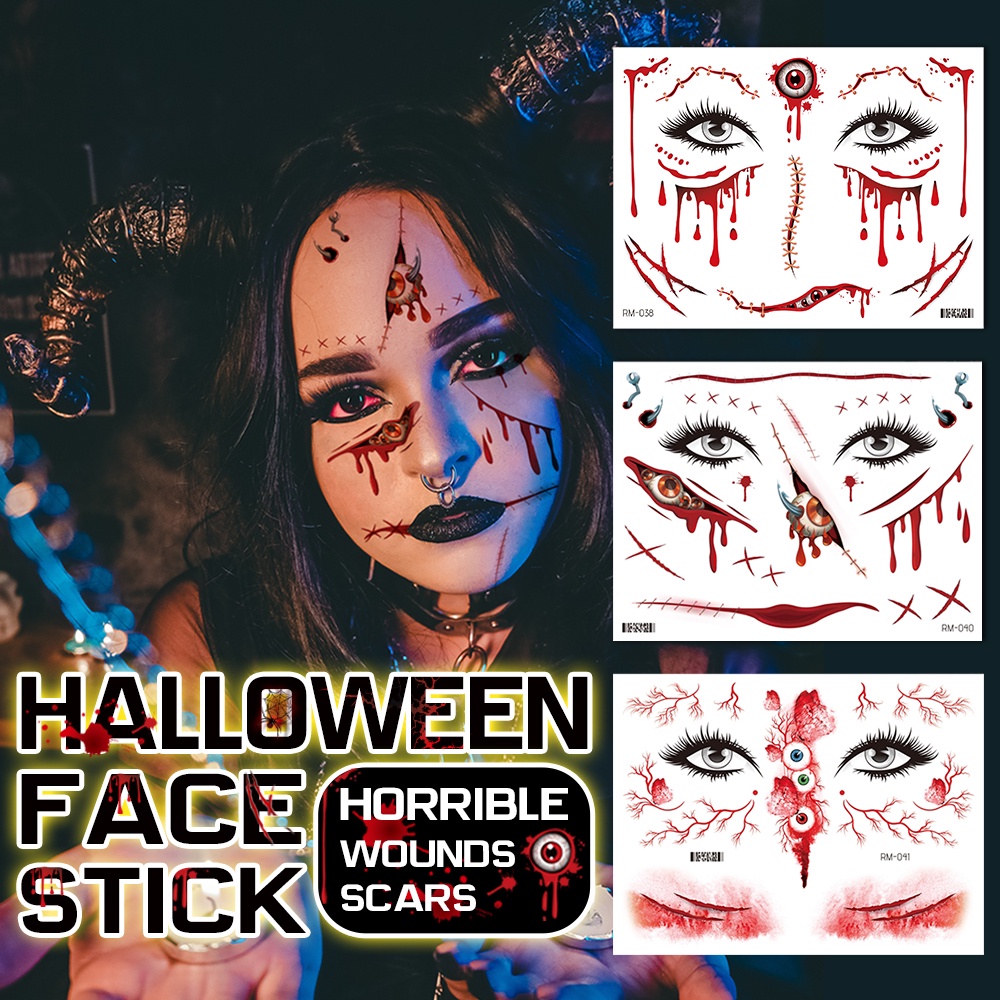 Halloween Party Waterproof Temporary Tattoos Zombie Makeup Scar Wound ...