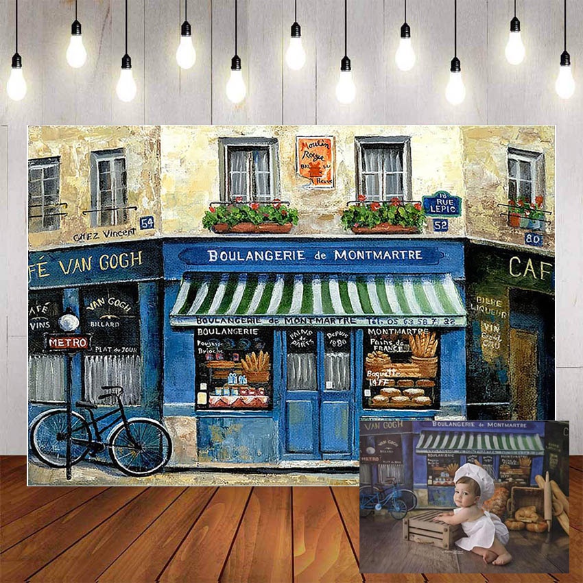 Street Bakery Photography Background Retro Street Birthday Party Baby ...