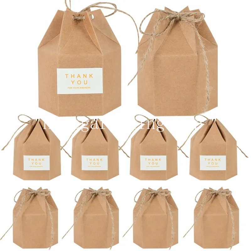 10pcs/set Kraft Paper Package Cardboard Box Lantern Hexagon Candy Box ...