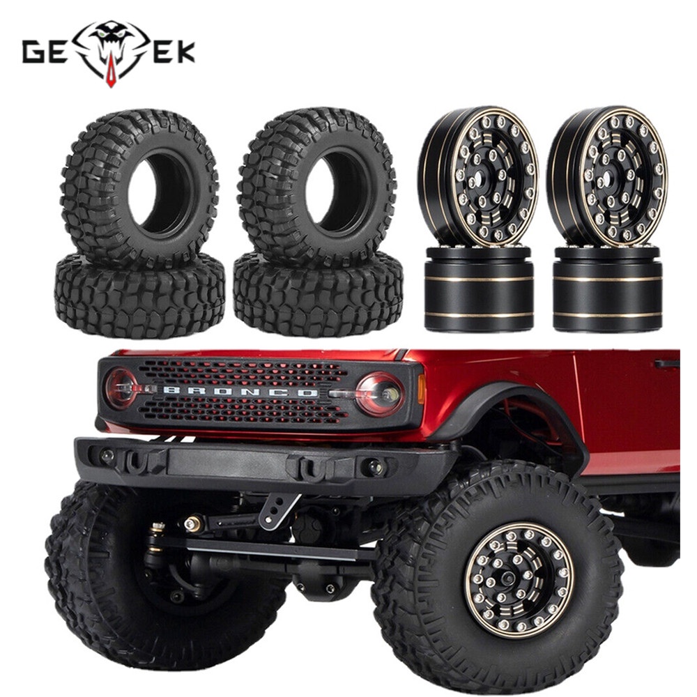 1.0'' Brass Beadlock Wheel Hub Rims with Tires for Axial 1/18 1/24 ...