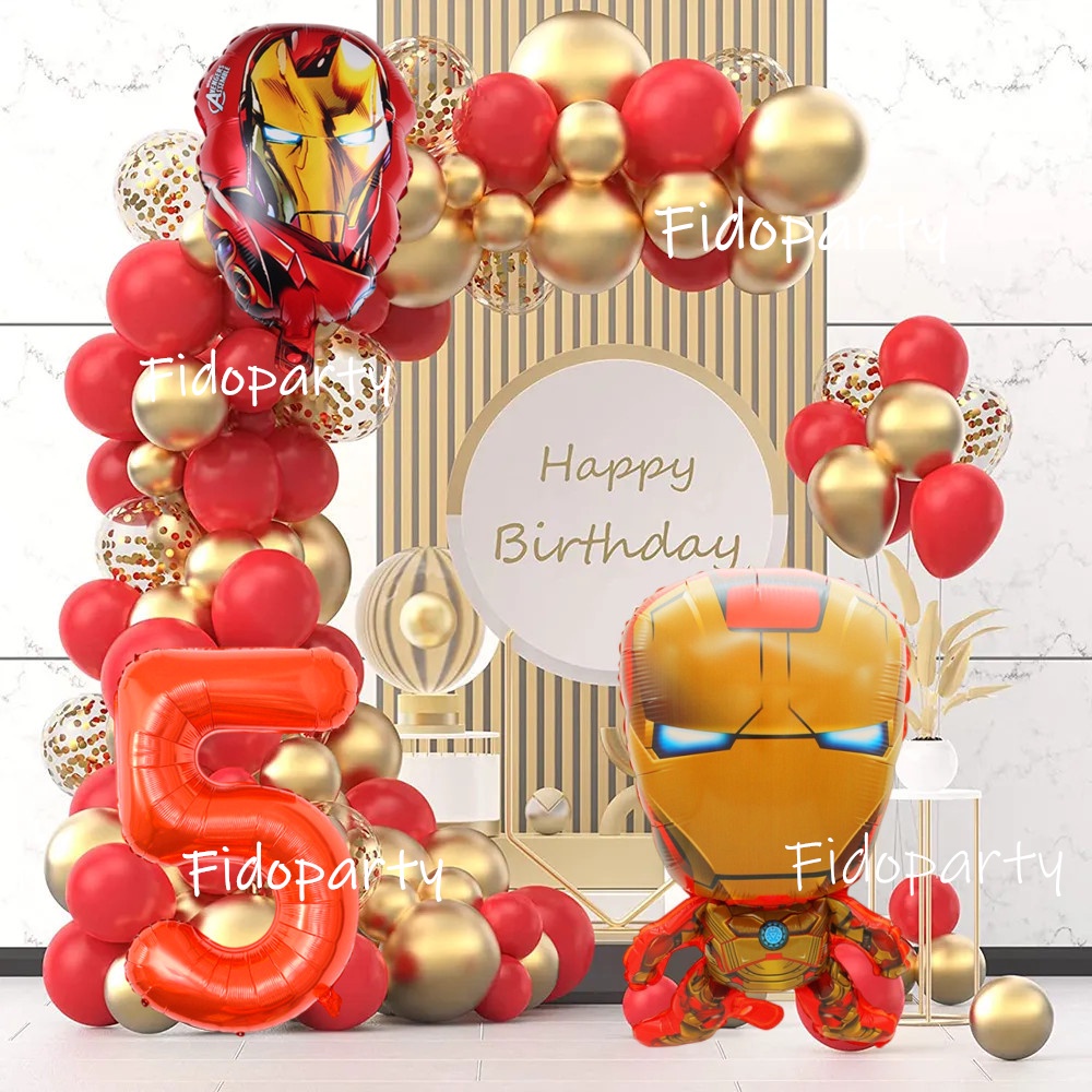 Red Gold Superhero Theme Iron Man Balloon Arch Garland Kit Metallic ...