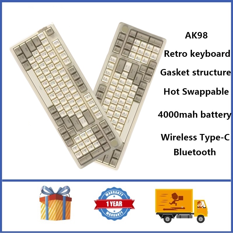 BASTC AK98 Retro Wireless Mechanical Keyboard With Game Structure Hot ...