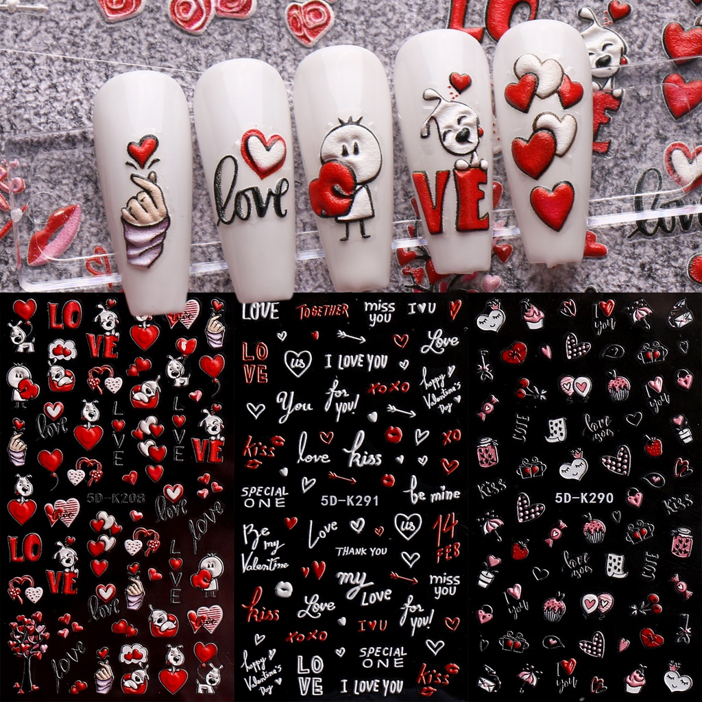 HAMA NAIL 5D Embossed Nail Art Sticker Wholesale Red Valentine Cartoon ...