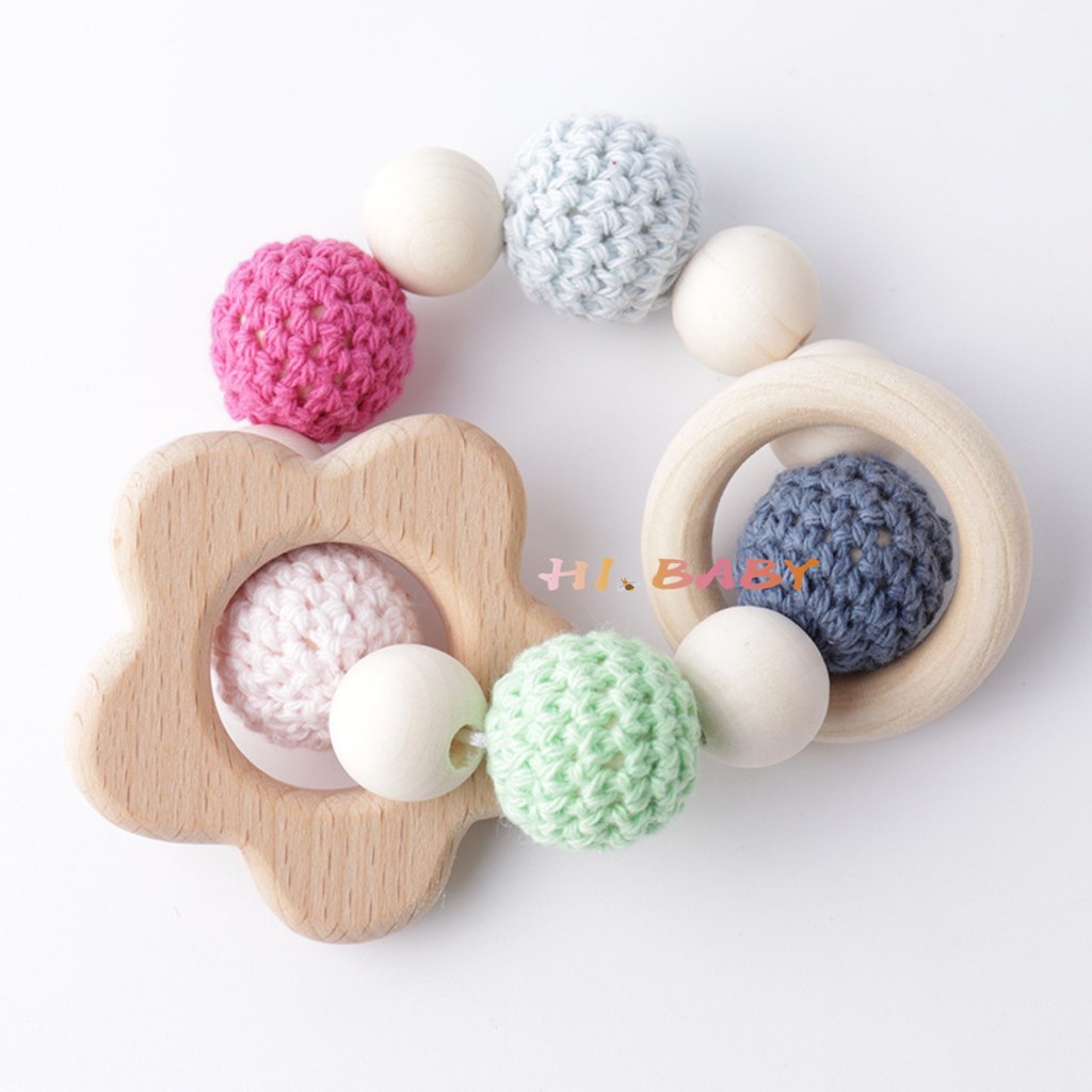 Baby Teethers BPA Free Wooden Crochet Beech Molar Bracelet Soothing ...