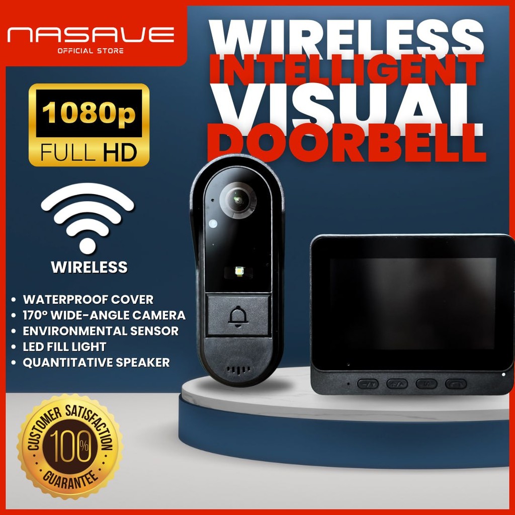NASAVE Screen Wireless Video Doorbell Phone Security Camera Door Bell ...