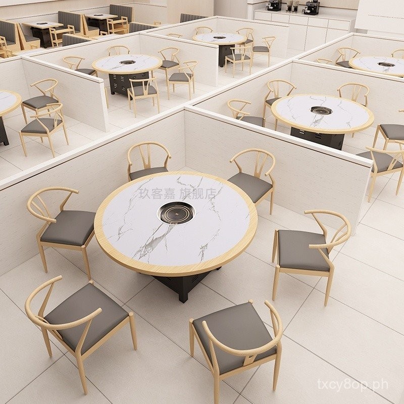 Solid Wood Rock Slab Marble Hot Pot Table Induction Cooker Commercial ...