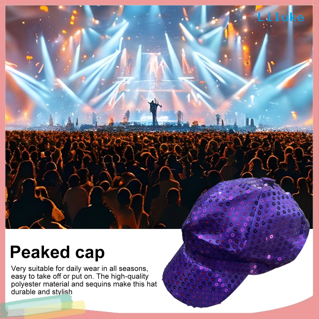 [LK] Glittery Sequin Peaked Cap Unisex Party Hat Sunscreen Long Brim ...