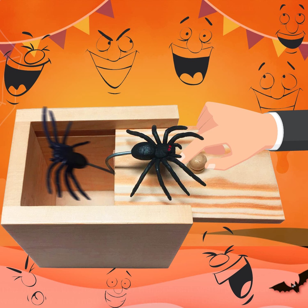 Funny Scare Box Wooden Prank Spider Hidden In a Case Joke Toy Halloween ...