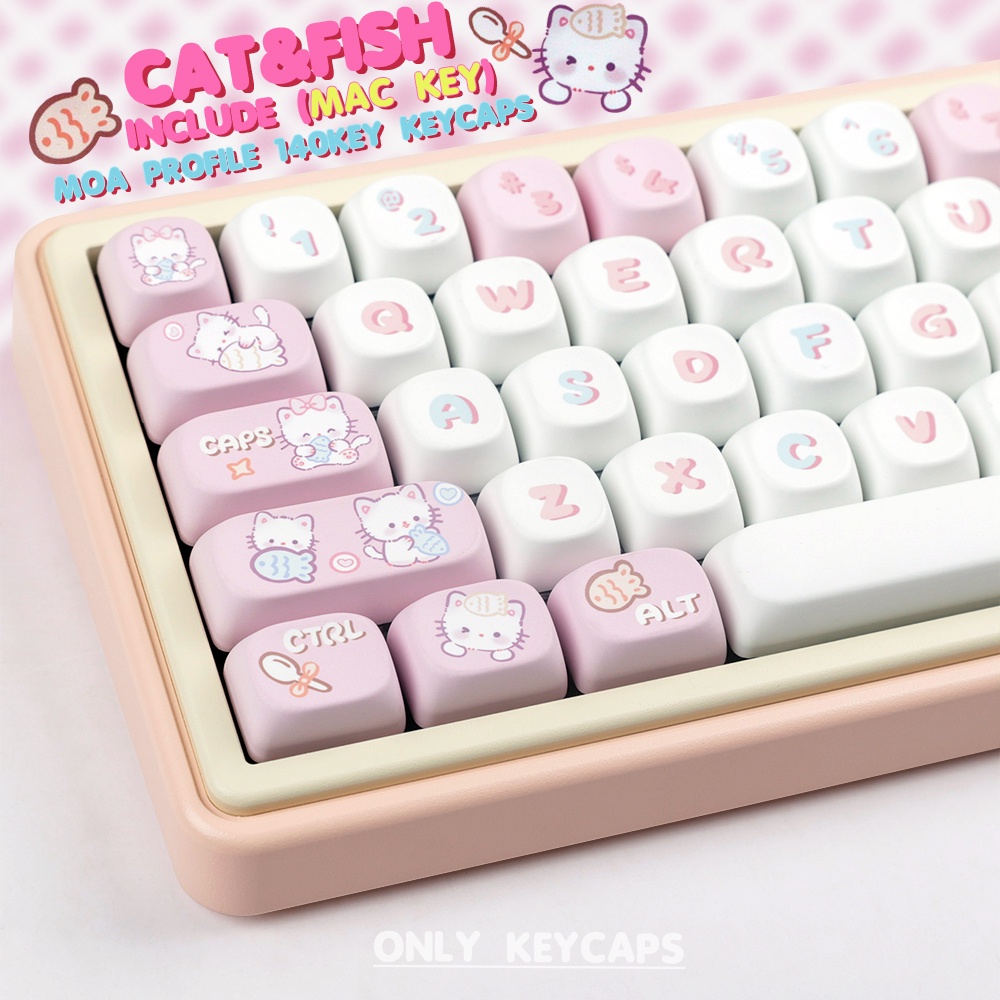 Cute Cat&Fish Keycaps 140Keys/Set PBT MOA Profile DYE-SUB DIY Custom ...