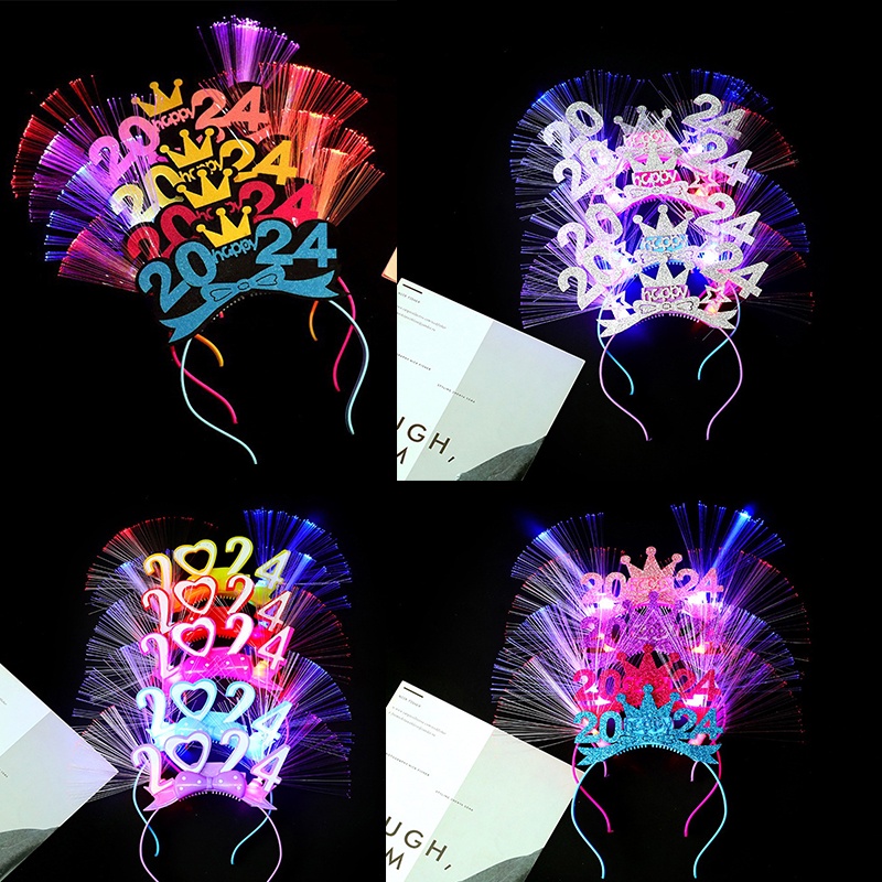 2024 Led Bunny Headbands Rabbit Ears Christmas And Happy New Year 2024 ...