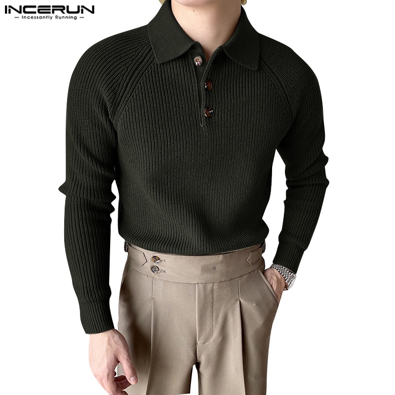 INCERUN Men's Striped Standing Neck Door Long Sleeve Shirt POLO Shirts ...