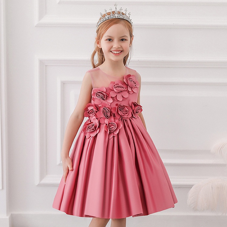 Satin Fabric Princess Dresses Children's Gowns Dresses Girls Flower ...
