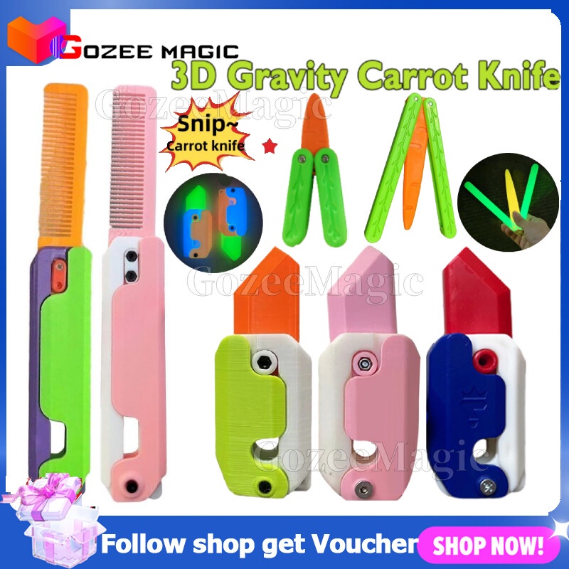 3D Gravity Carrot Knife Joke Trick Toys Funny Finger Decompression Prank Retractable Knives ...