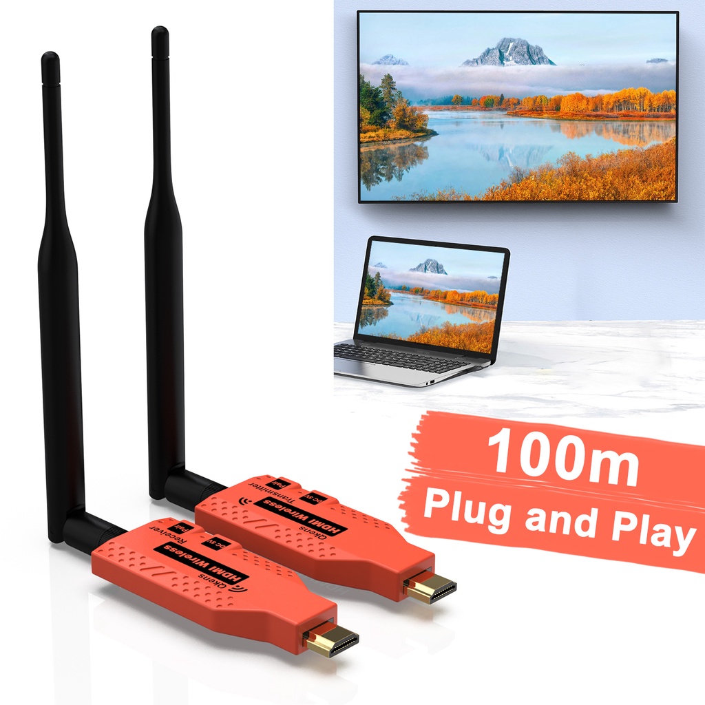 100m Wireless Display Adapter Video Transmitter and Receiver 2 3 4 TV ...