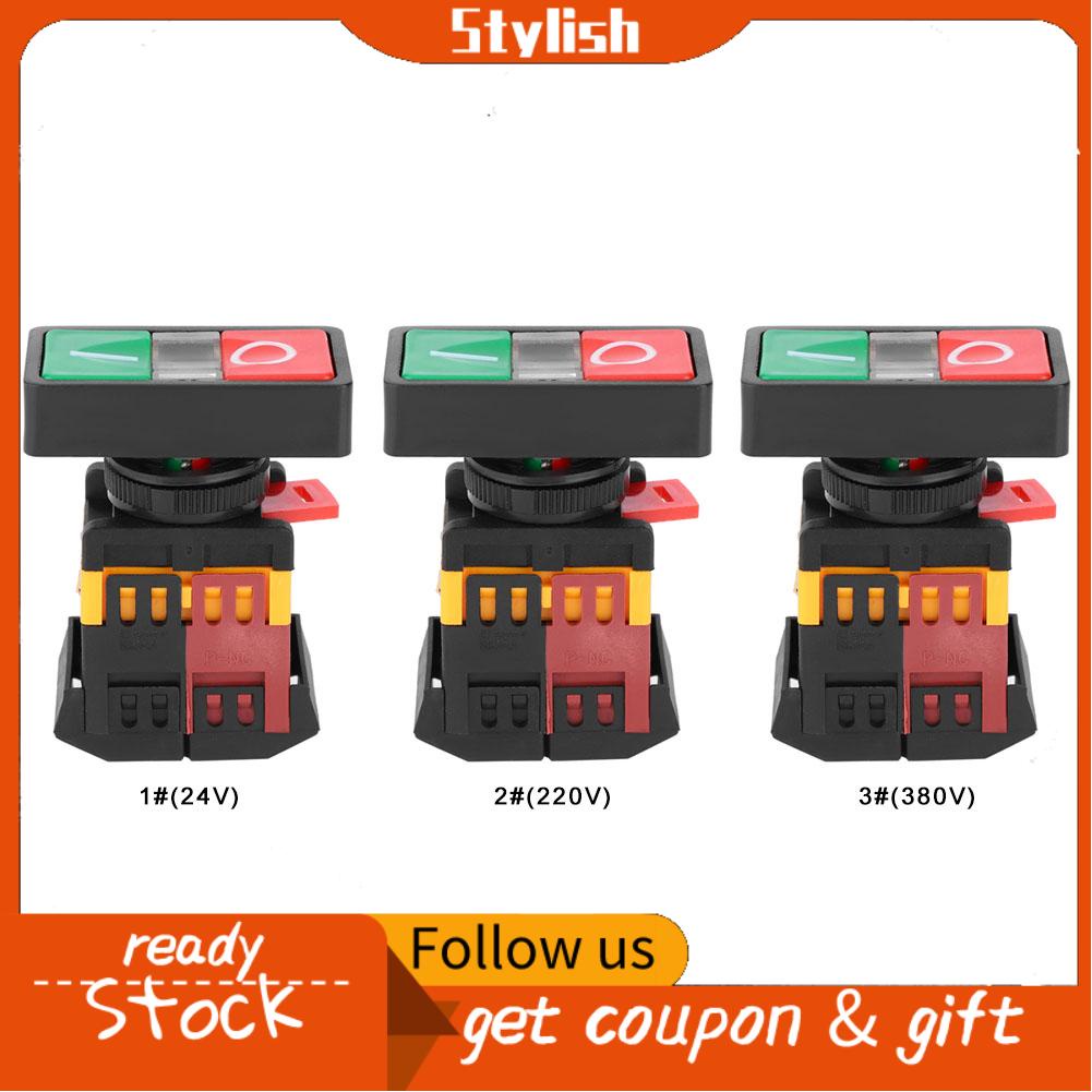 Stylish365 AS-22/25N Double Push-Button Switch with Light NO+NC On-Off ...