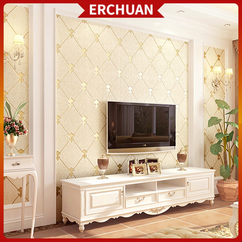 3D Tv Background Wallpaper 10M Modern Gold Diamond Wallpaper Dinding ...