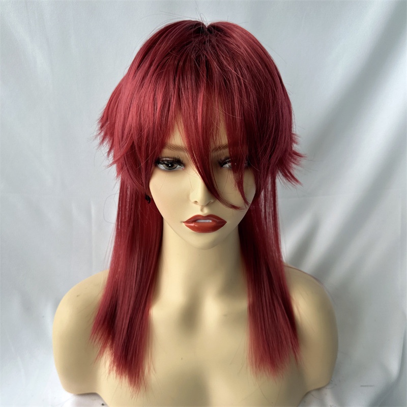 Wig boys red long hair personality trailing mullet head Japanese ...