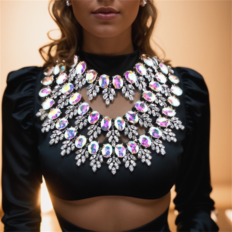 1pcs exaggerated rhinestone zirconia necklace with heavy craftsmanship ...
