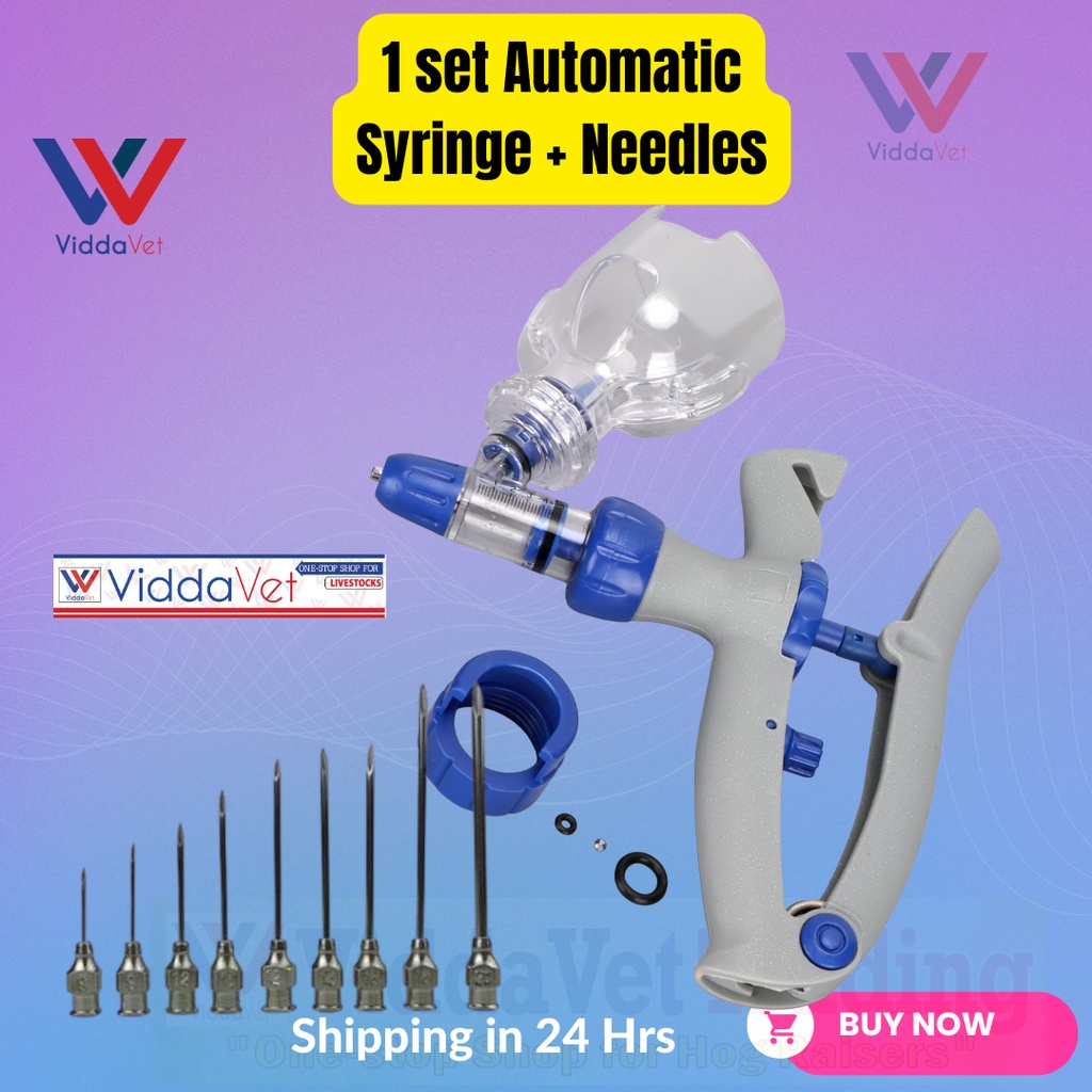 Viddavet Automatic Syringe + 10 Stainless Needles Syringe for ...