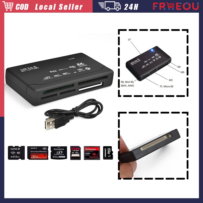 Universal All In1 Memory Card Reader Mini External SD SDHC Mini Micro M2 MMC XD CF TF Memory ...
