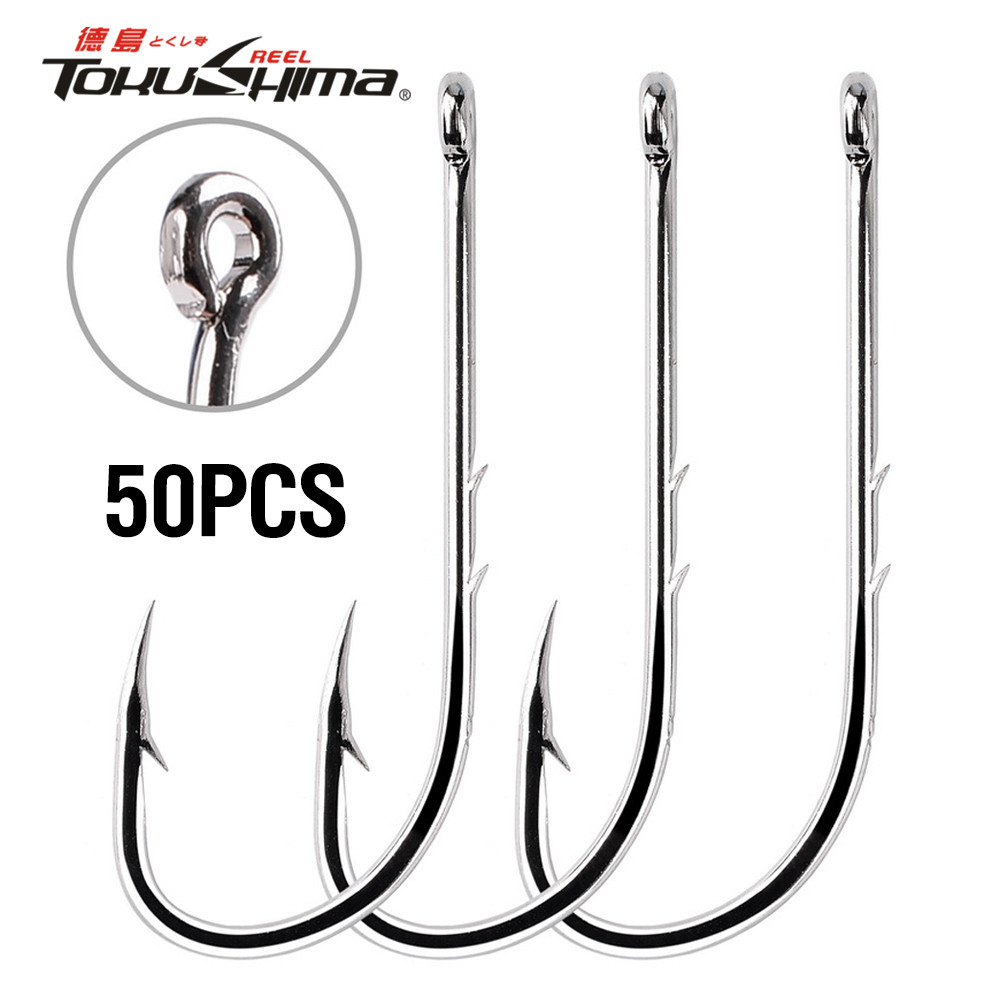 50Pcs Set Fishing Hook Long Handled Hook High Carbon Steel Fishhook with Sharp Double Barbed ...