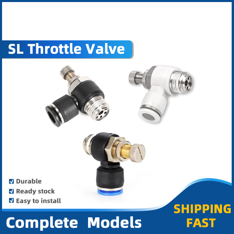 SL Pneumatic Throttle Valve 1/8 1/4 3/8 1/2 Male Thread Air Speed ...