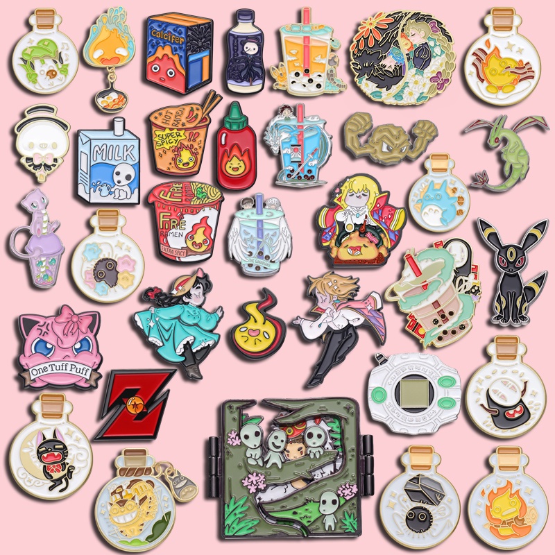 48 Styles Japanese Anime Enamel Brooches Hayao Miyazaki Series Backpack ...