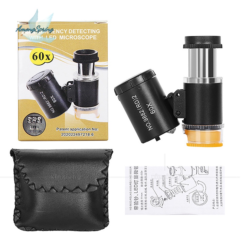 AmongSpring> Mini Pocket Magnifying Glass Kit 60x Lab Handheld Powered ...